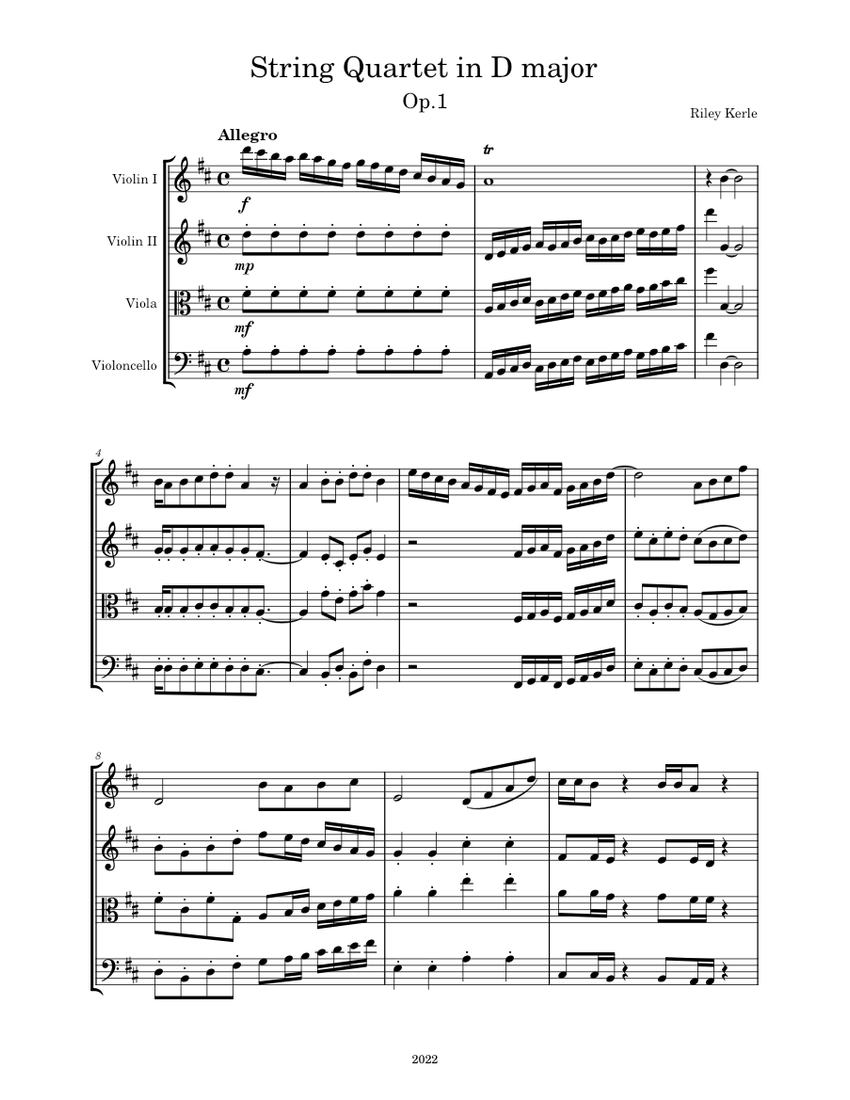 String Quartet in D major - piano tutorial