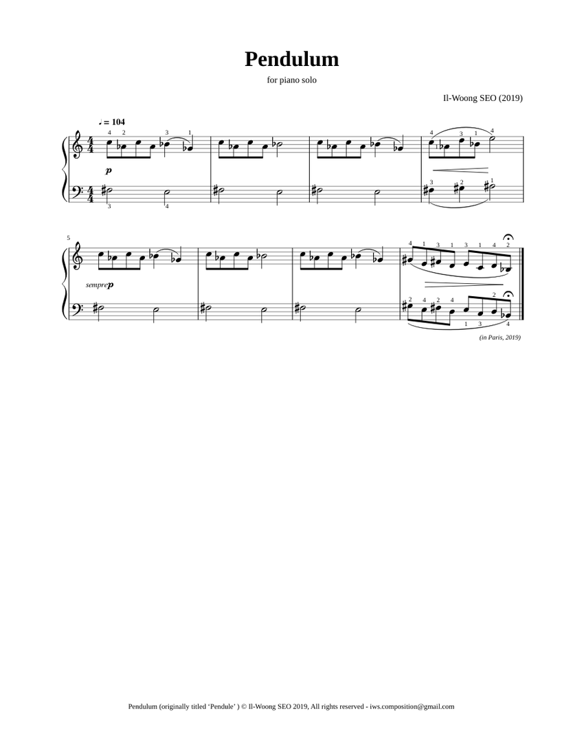 Pendulum Sheet music for Piano (Solo) Easy | Musescore.com
