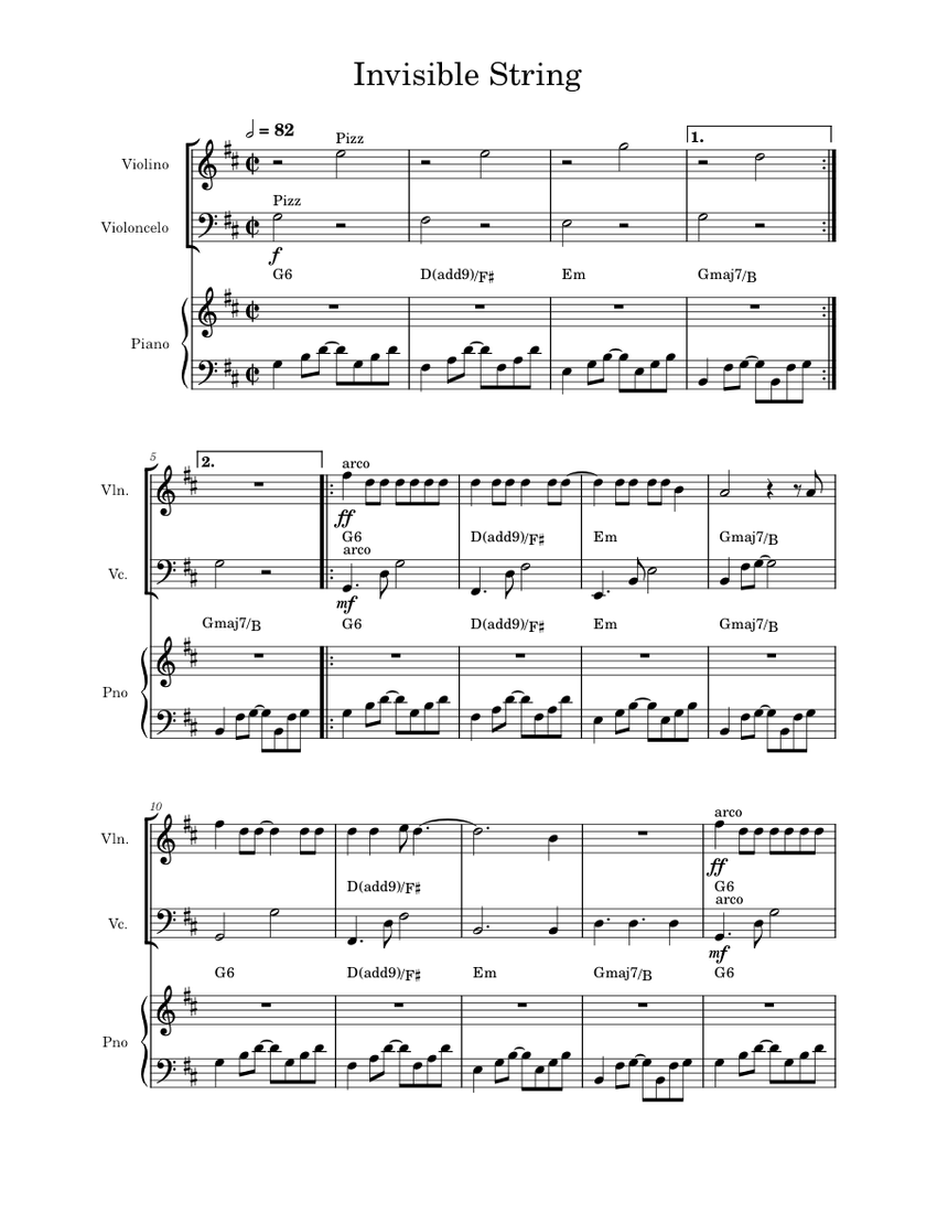 Invisible String – Taylor Swift Sheet Music for Piano, Violin, Cello ...