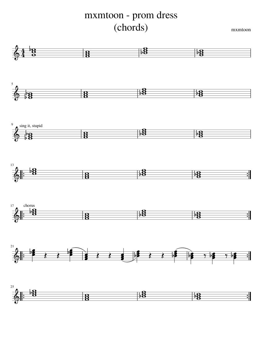 mxmtoon - prom dress Sheet Music for Piano (Solo) easy | MuseScore.com