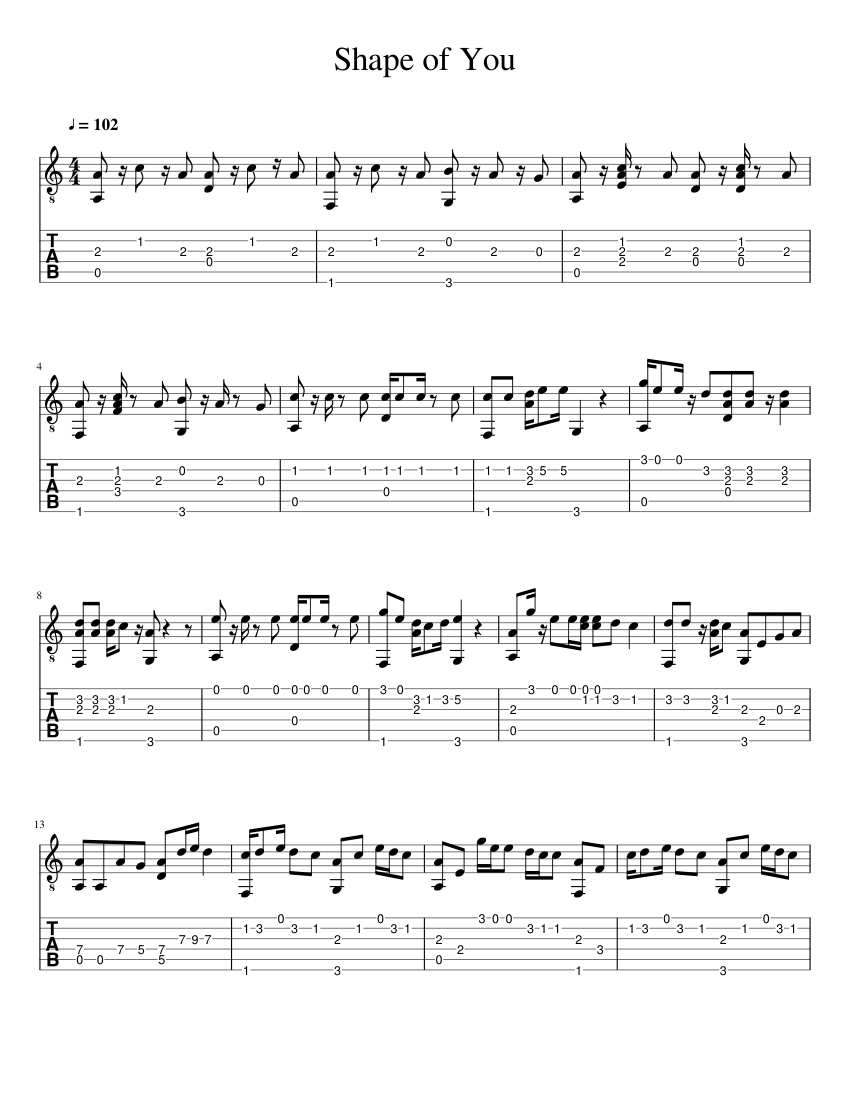 Shape of You Sheet Music and Tab for Guitar (Solo) | MuseScore.com