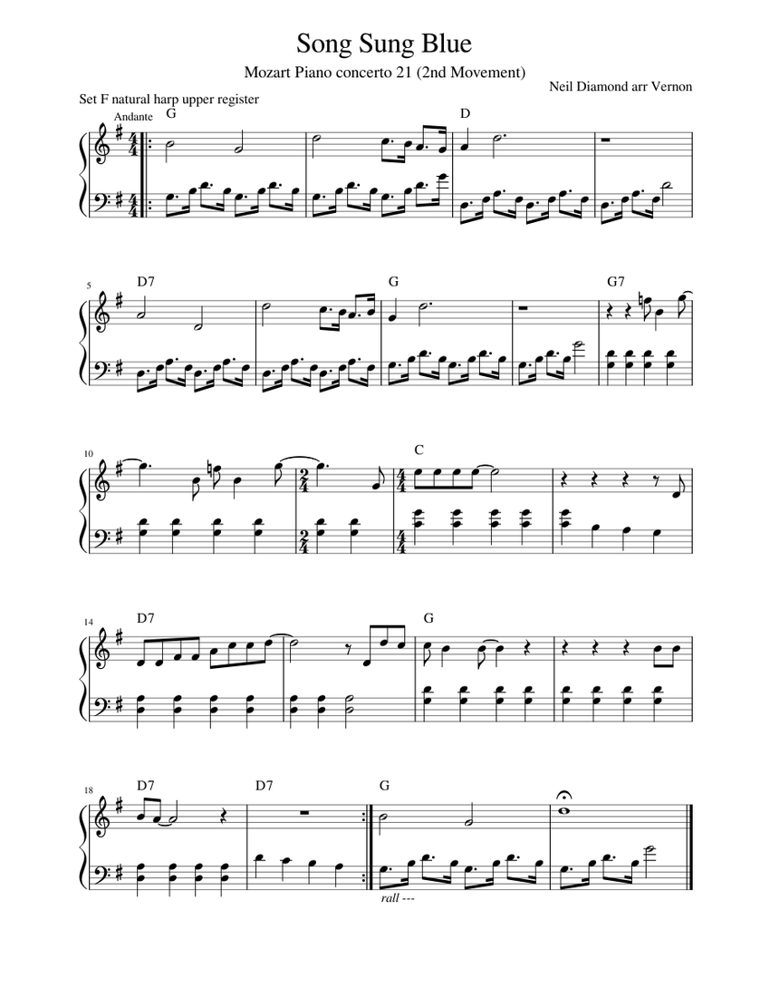Song_Sung_Blue Sheet Music with Chords for Piano (Solo) Easy ...
