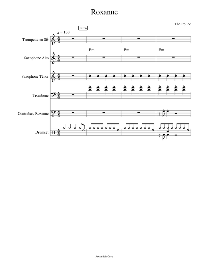 Roxanne-The Police Sheet Music with Chords for Trombone, Saxophone alto ...