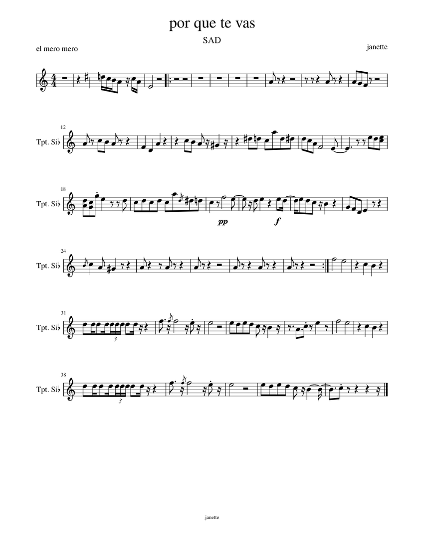 por_que_te_vas Sheet Music for Trumpet in b-flat (Solo) | MuseScore.com