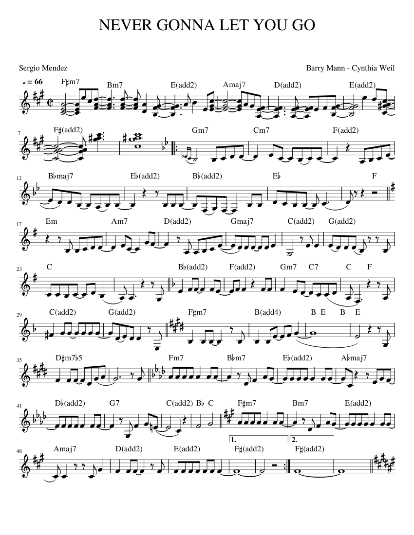 NEVER GONNA LET YOU GO Sheet Music with Chords for Piano (Solo) Easy | MuseScore.com