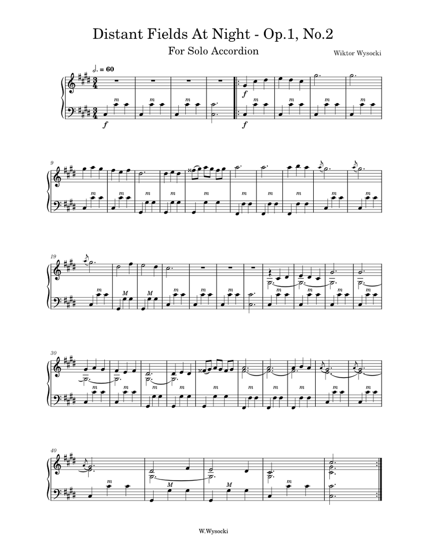 Distant Fields At Night - Op.1, No.2 Sheet music for Accordion (Solo ...
