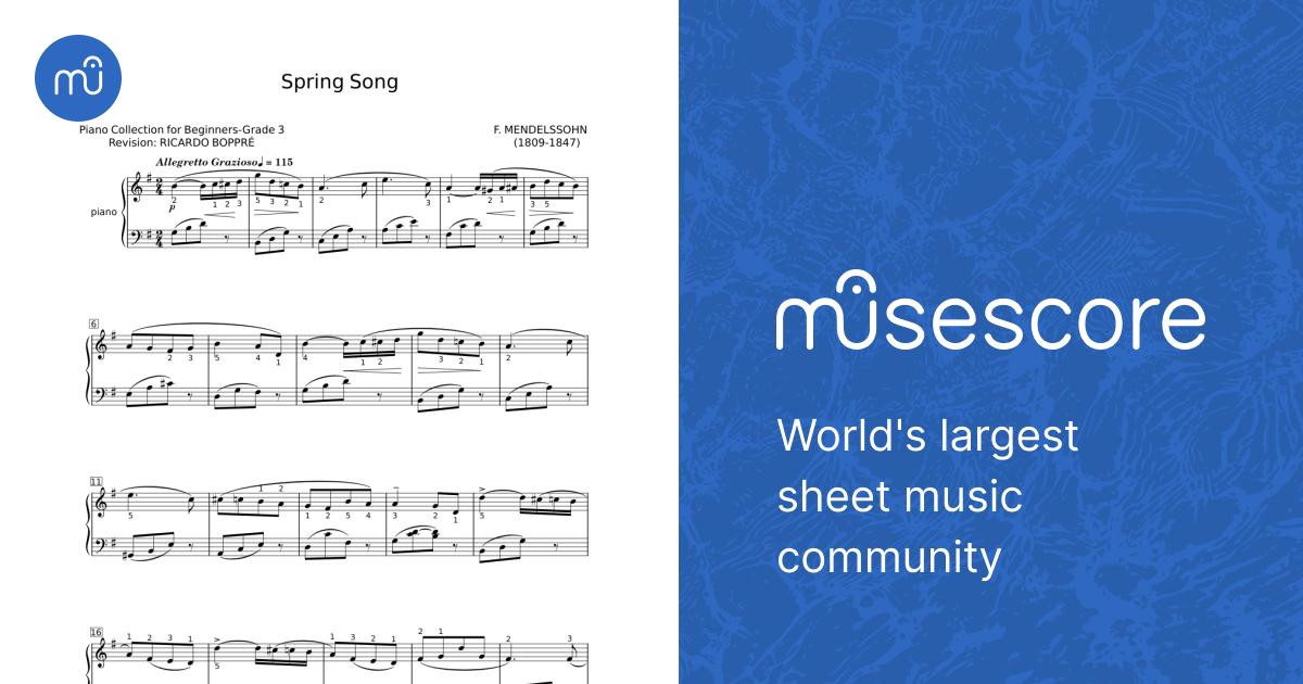 Spring Song - F. MENDELSSOHN Sheet Music for Piano (Solo) easy ...