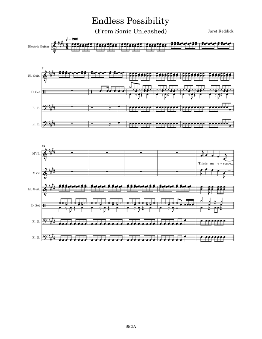 Endless Possibility Sheet Music For Piano Violin Guitar Bass Guitar