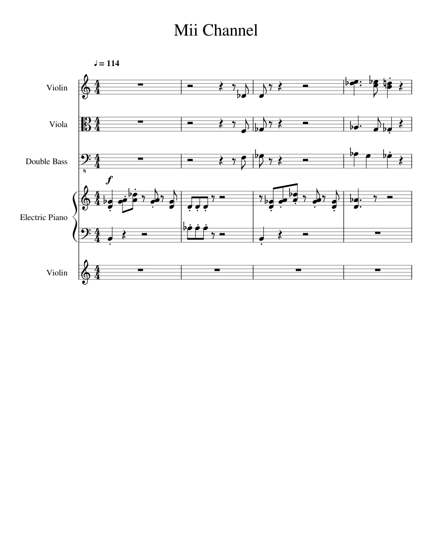 Mii Channel - Sheet Music Sheet Music for Piano, Contrabass, Violin ...