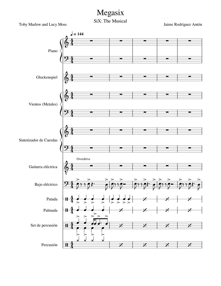 10. Megasix Sheet Music for Piano, Glockenspiel, Guitar, Bass guitar ...