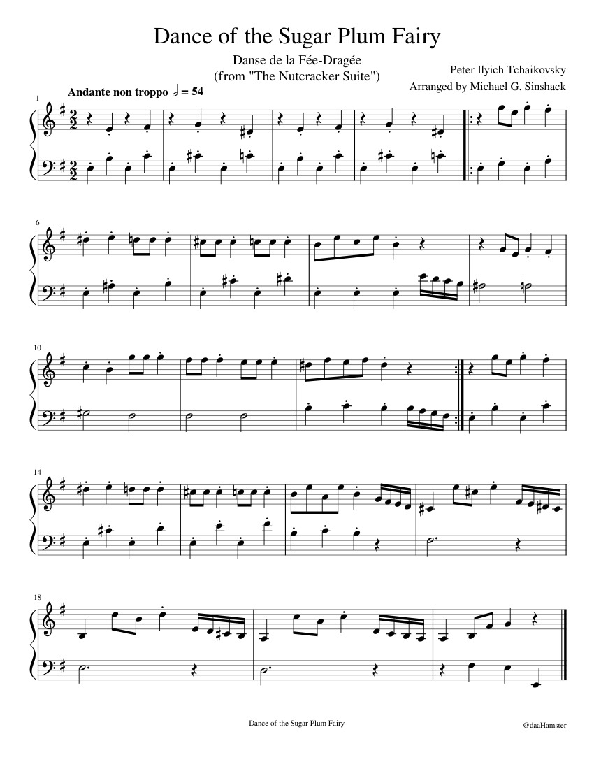 Dance Of The Sugar Plum Fairy – Pyotr Ilyich Tchaikovsky Sheet Music for Piano (Solo) Easy ...