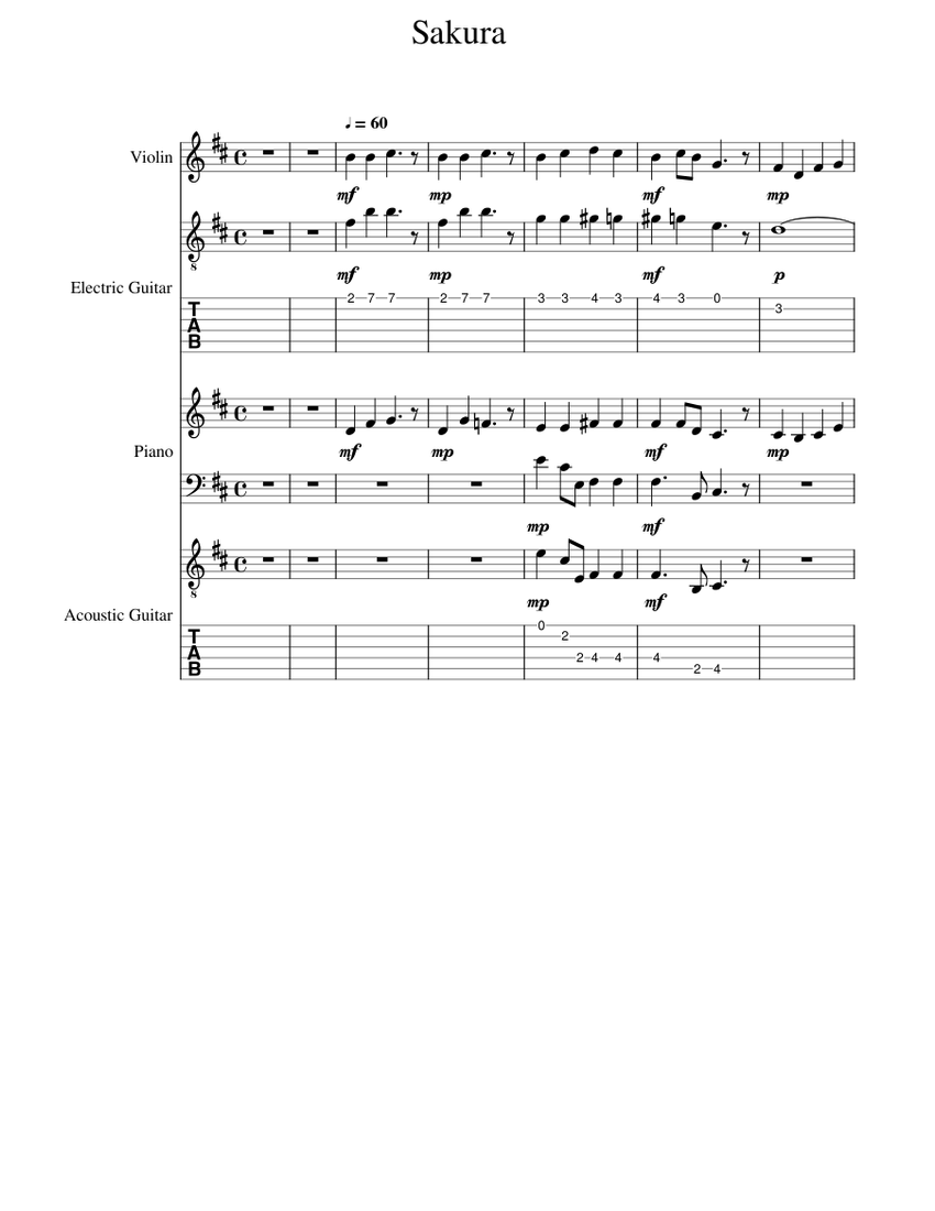 Sakura Sheet music for Piano, Violin, Guitar (Mixed Quartet ...