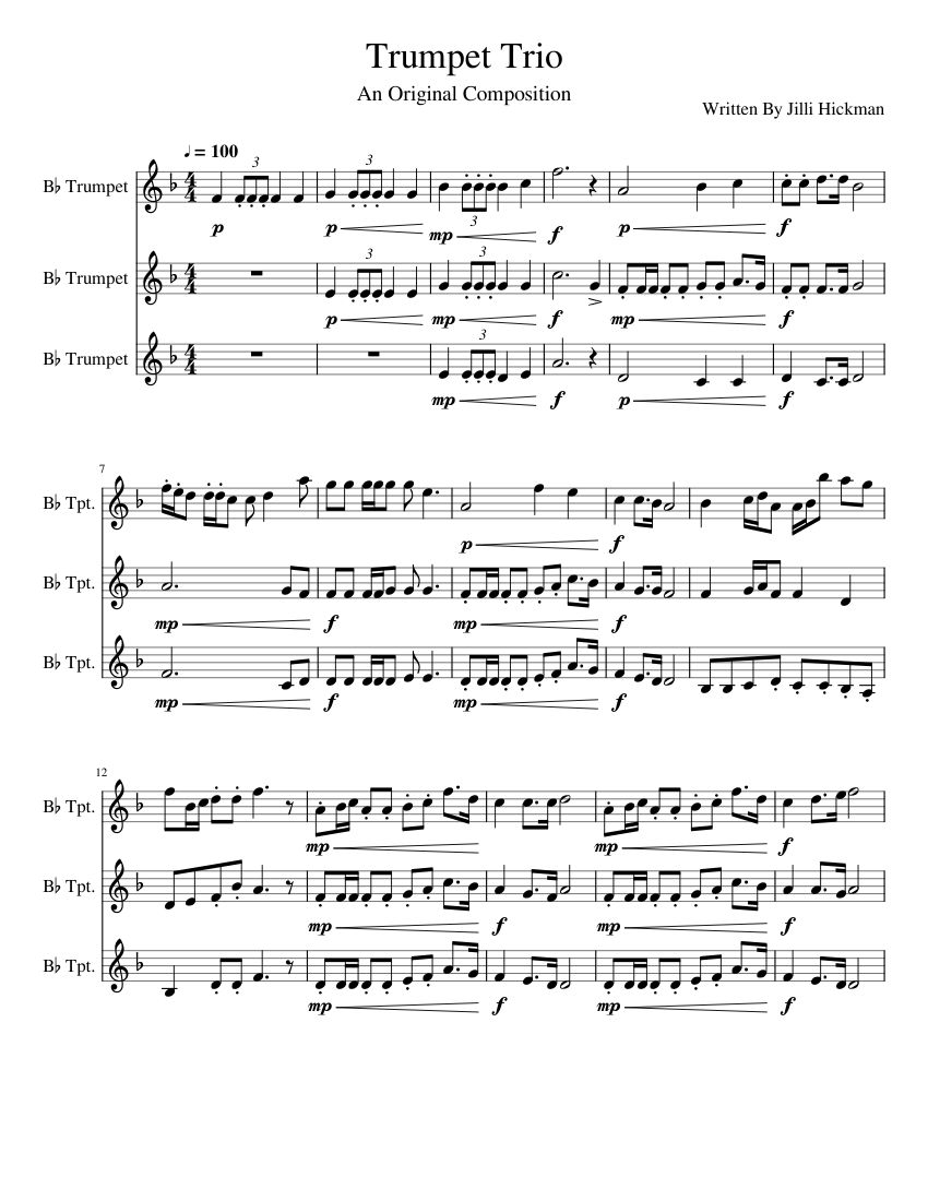 Trumpet Trio Sheet music for Trumpet in b-flat (Brass Trio) | Musescore.com