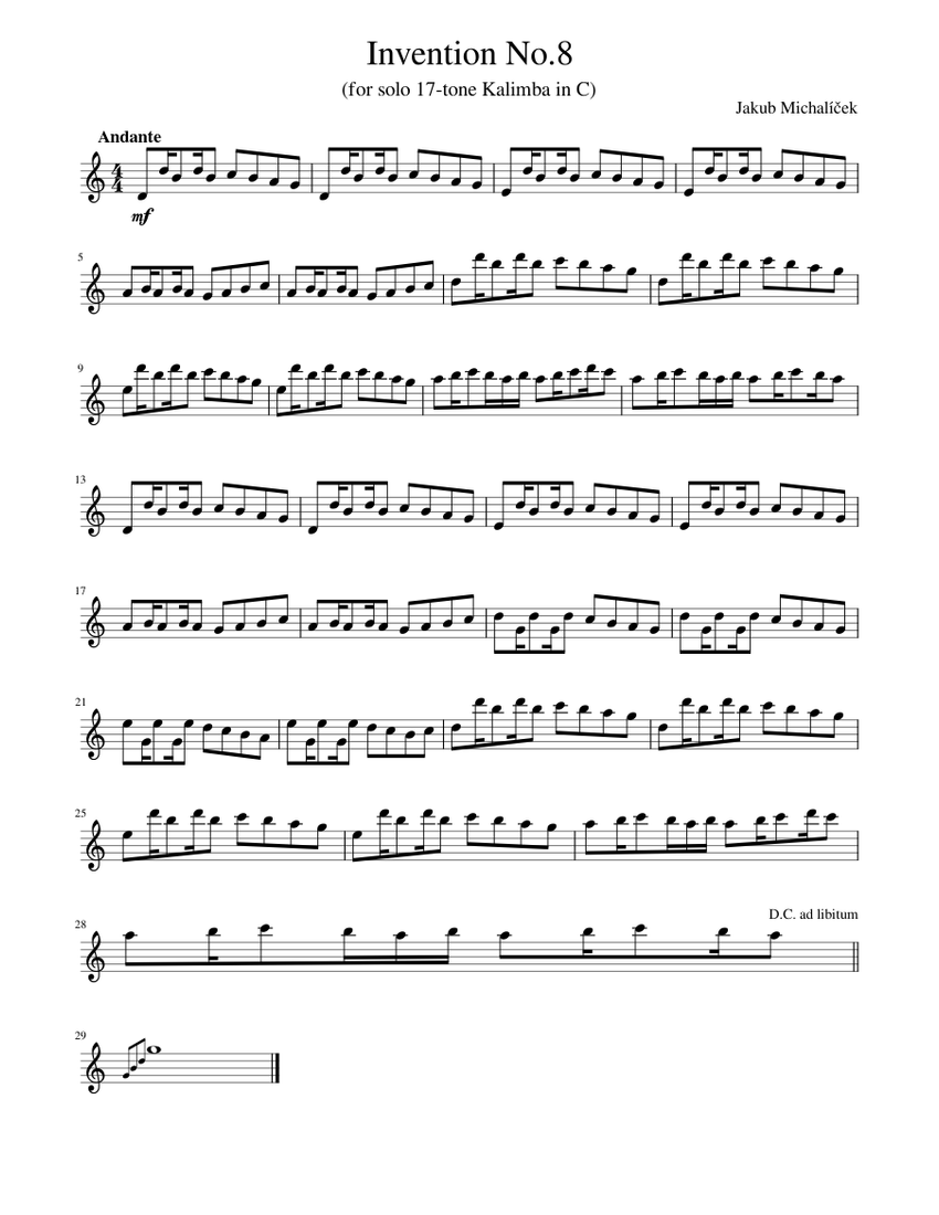Invention No.8 for Solo 17-tone Kalimba in C - Jakub Michalíček Sheet ...