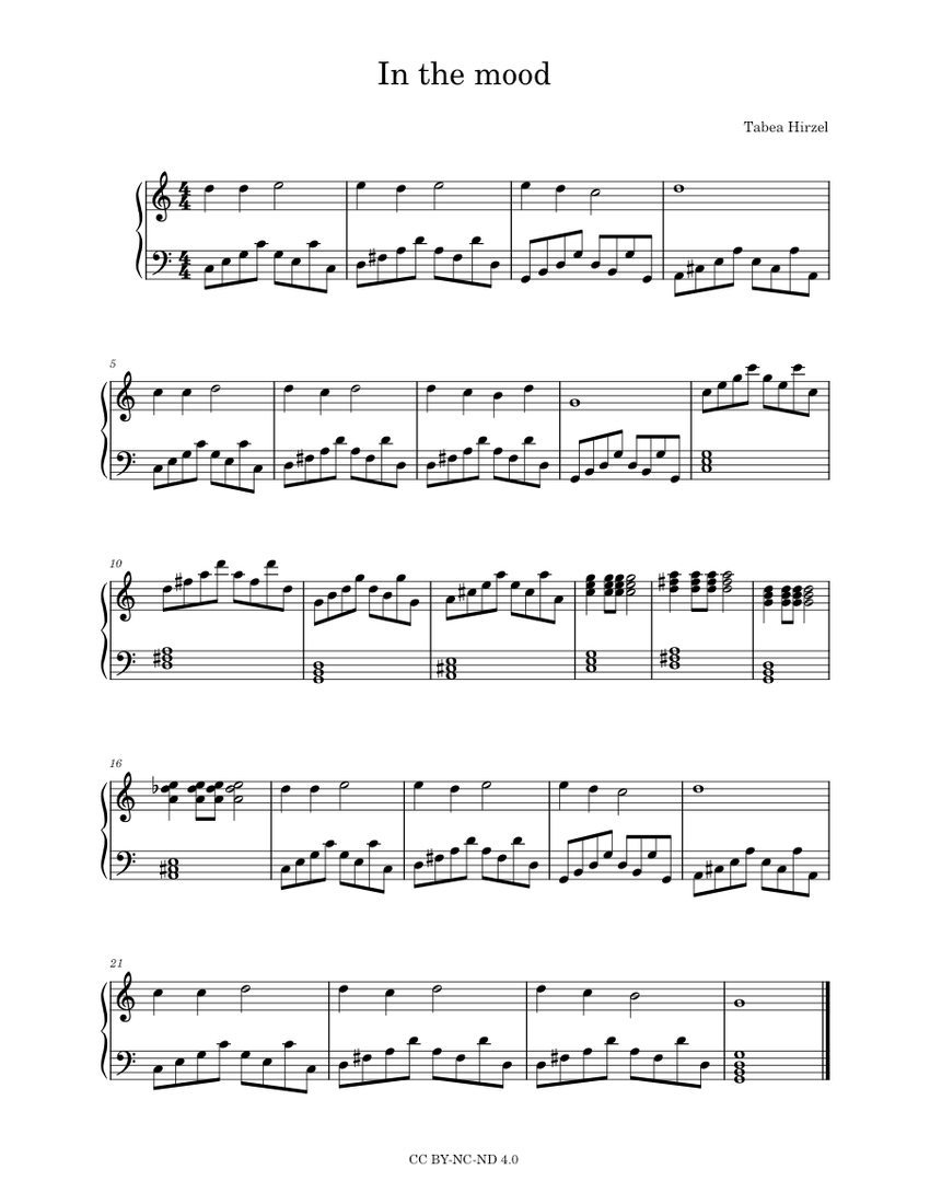 In the Mood - Tabea Hirzel Sheet music for Piano (Solo) Easy ...