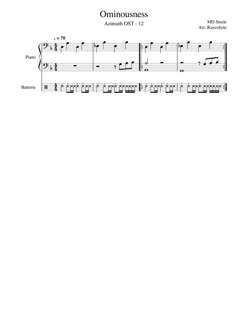 Azimuth OST - 12 - Ominousness Sheet Music for Piano, Drum group (Mixed ...