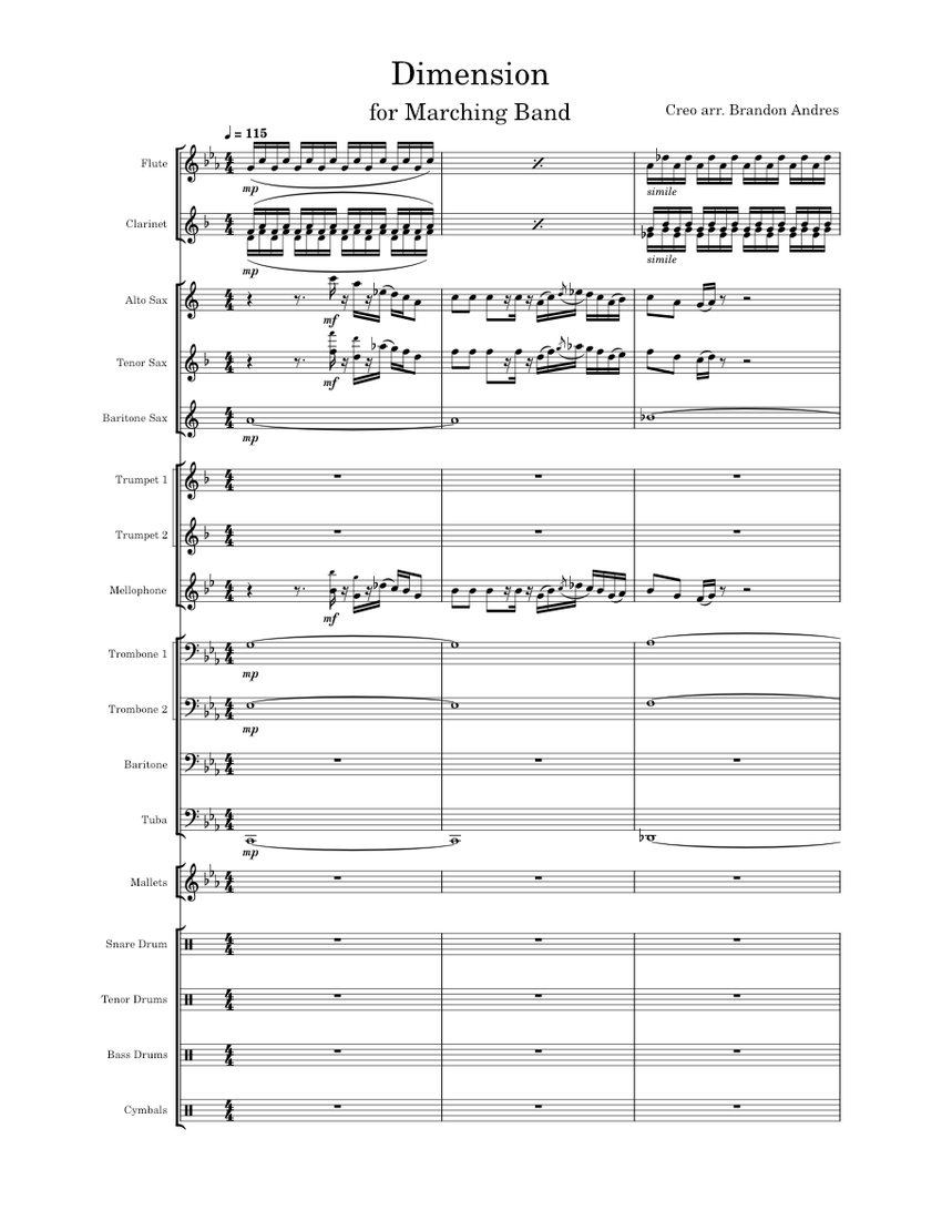 Dimension – Creo Sheet Music for Trombone, Tuba, Flute, Clarinet in b ...