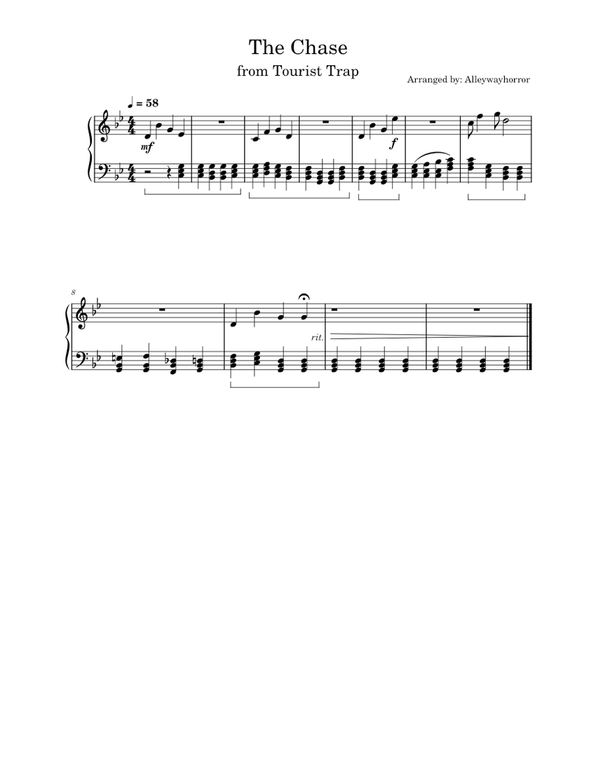 The Chase - Tourist Trap OST Sheet Music for Piano (Solo) easy ...