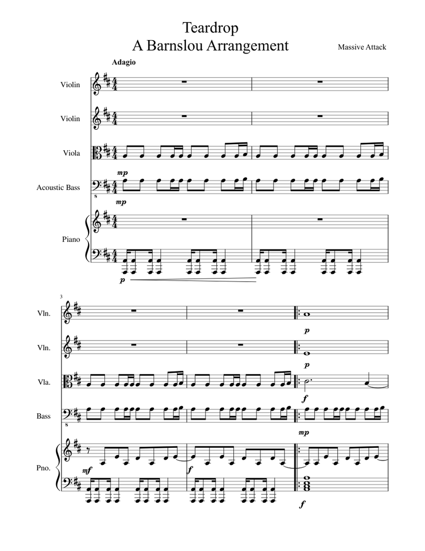 Tear Drop - Massive Attack - Barnslou Arrangement Sheet music for Piano ...