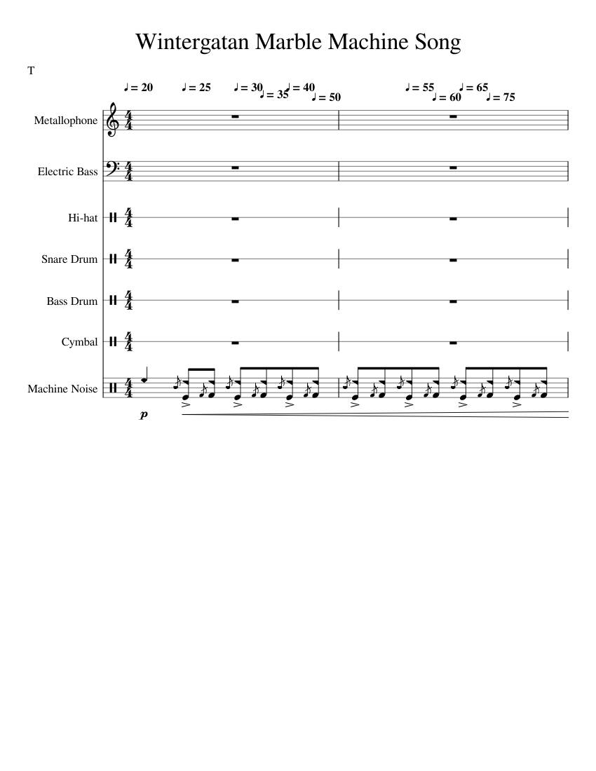 Wintergatan Marble Machine Song Sheet Music for Snare drum, Crash, Bass ...