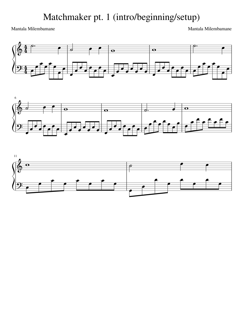 Matchmaker pt. 1 (intro/beginning/setup) Sheet music for Piano (Solo ...