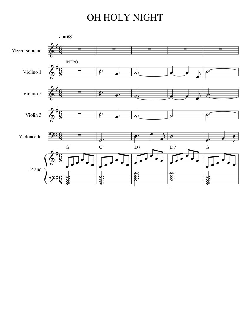 OH HOLY NIGHT Sheet music for Piano, Mezzo soprano, Violin, Cello ...