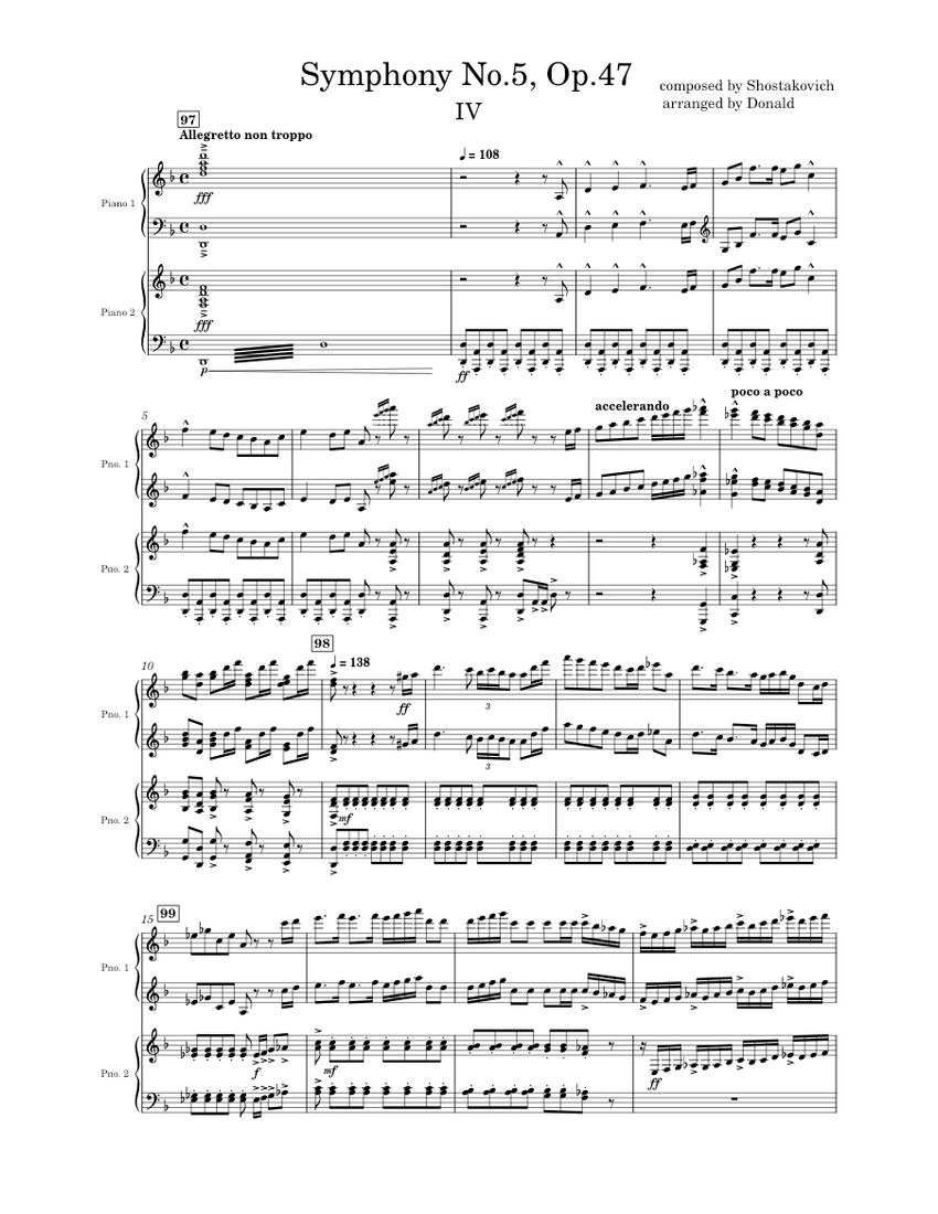 Shostakovich: Symphony No.5, Op.47 - 4. Allegro non troppo (for Piano ...