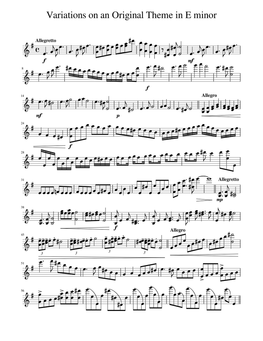 Variations on an Original Theme in E Minor Sheet music for Violin (Solo ...