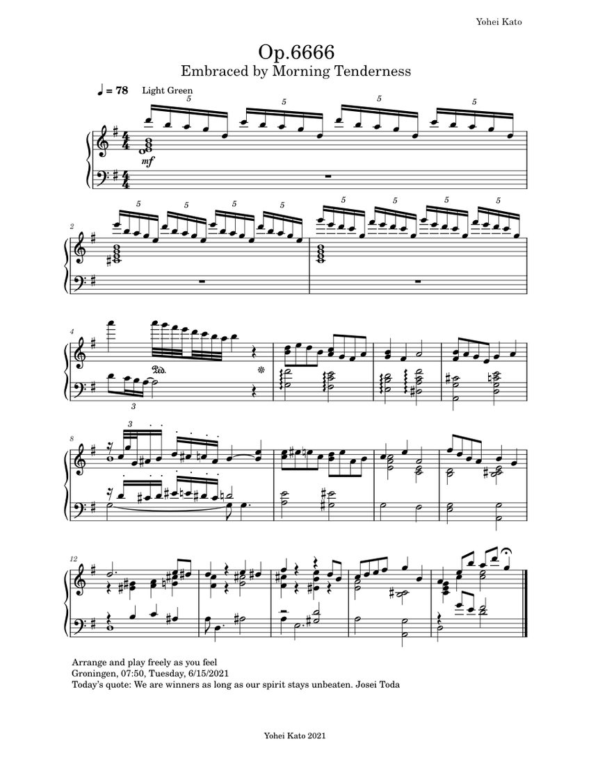 Op.6666 Embraced by Morning Tenderness Sheet music for Piano (Solo ...