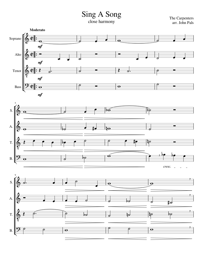 Sing A Song Sheet Music for Soprano, Alto, Tenor, Bass voice (Choral ...