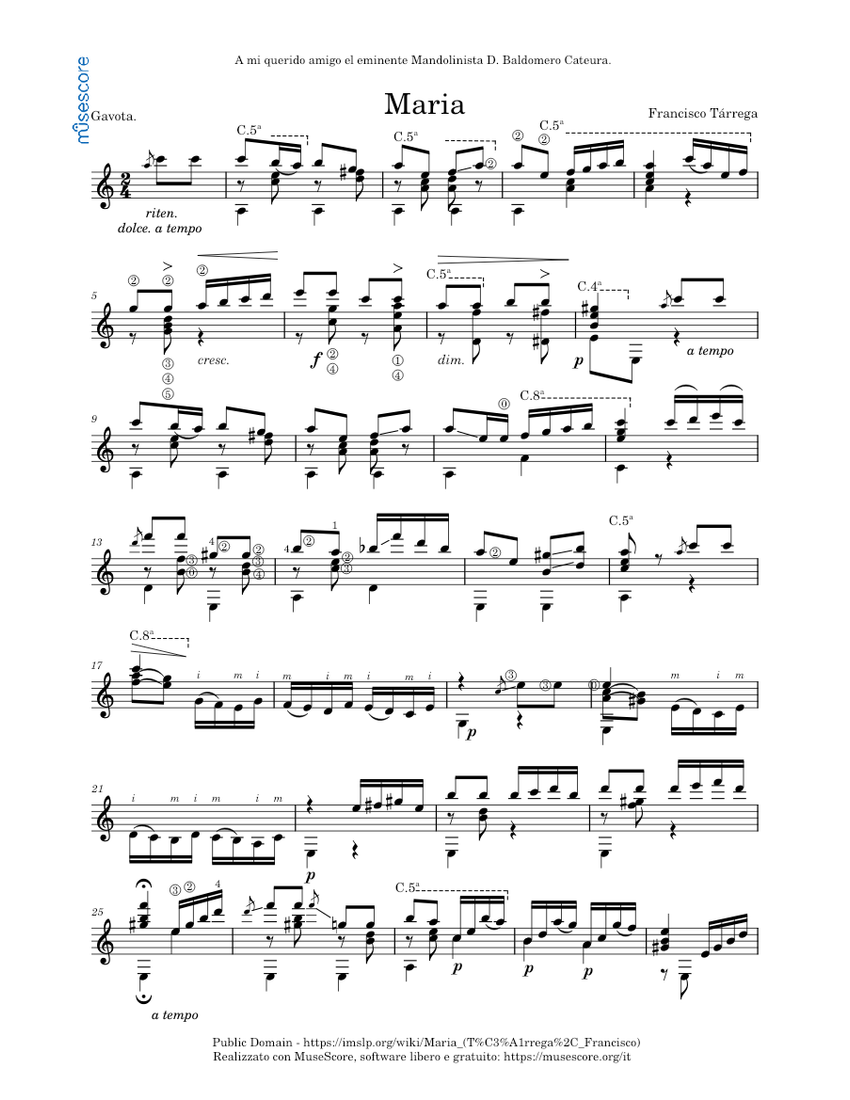 Maria Sheet Music for Guitar (Solo) | MuseScore.com