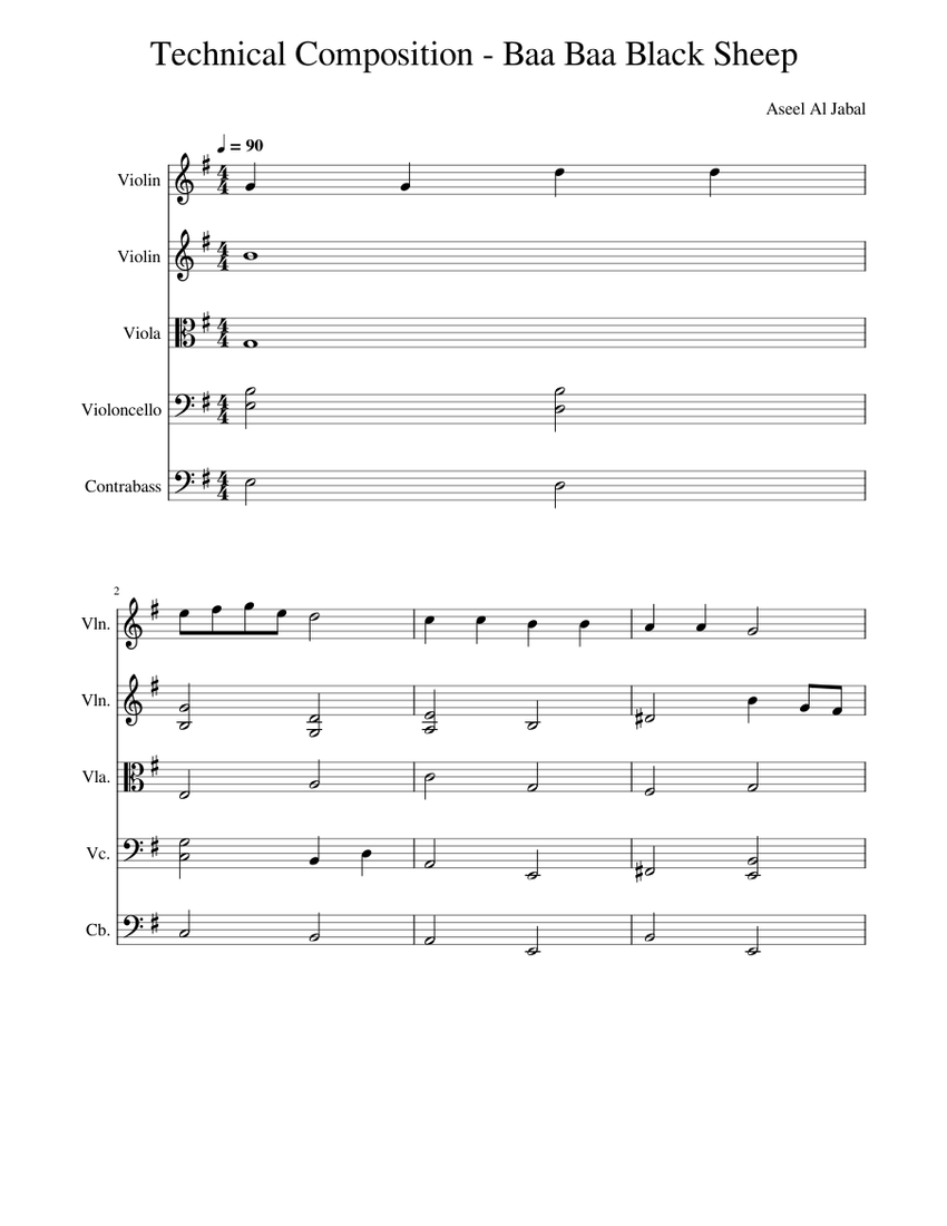 Technical Compo - Baa Baa Black Sheep Sheet music for Contrabass ...