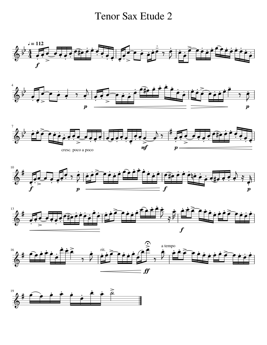 Tenor Sax Etude 2 Sheet Music for Saxophone tenor (Solo) | MuseScore.com