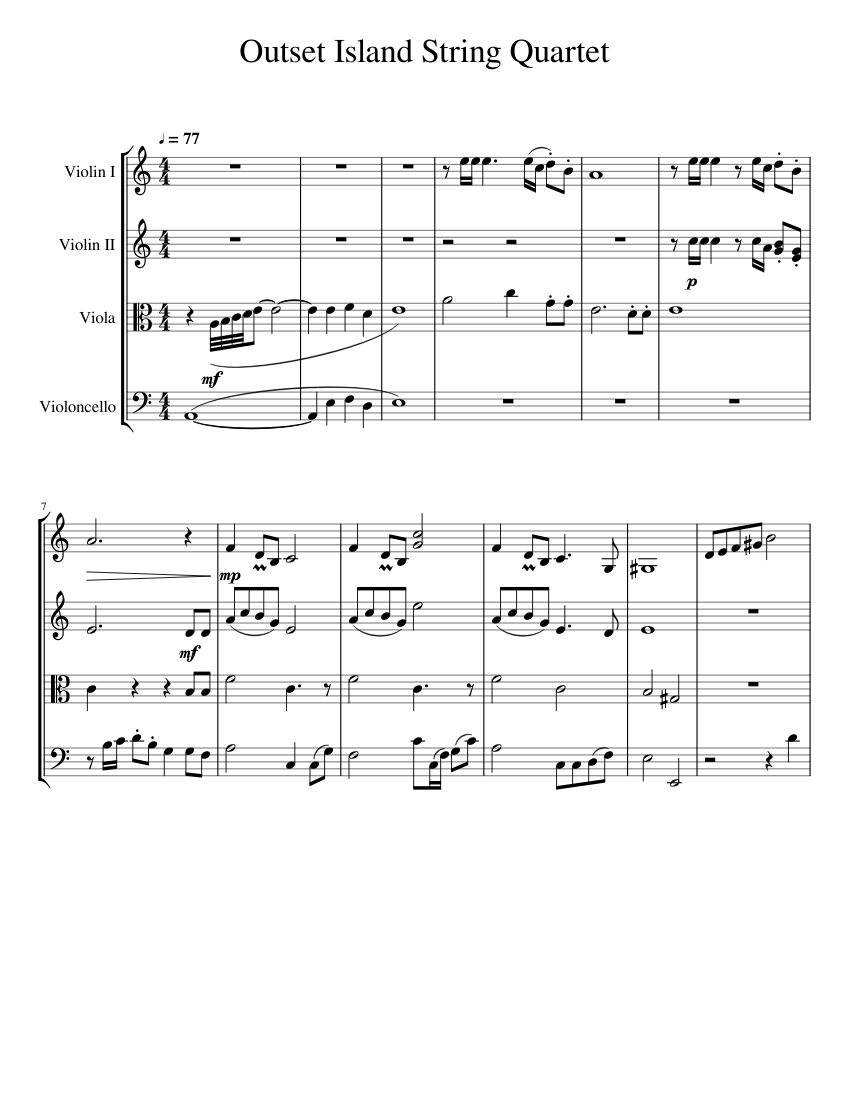 Outset Island for String Quartet Sheet music for Violin, Viola, Cello ...
