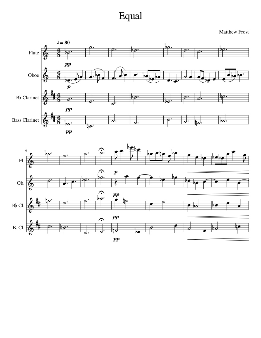 Equal Sheet music for Flute, Oboe, Clarinet in b-flat, Clarinet bass ...