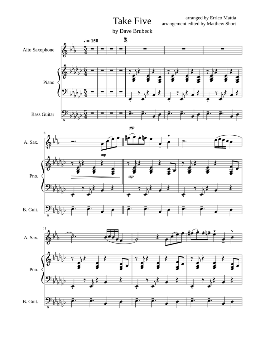 Take Five Sheet music for Piano (Solo) | Musescore.com