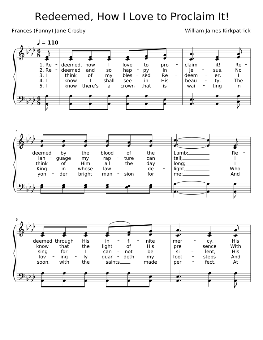 Redeemed, How I Love to Proclaim It! Sheet Music for Piano (Solo) easy ...