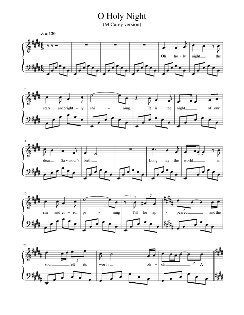 O Holy Night - Piano Solo Sheet Music for Piano (Solo) Easy | MuseScore.com