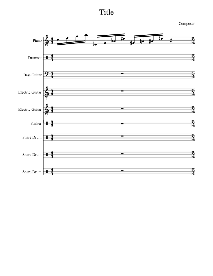 12-tone fragments Sheet music for Piano, Snare drum, Guitar, Bass ...