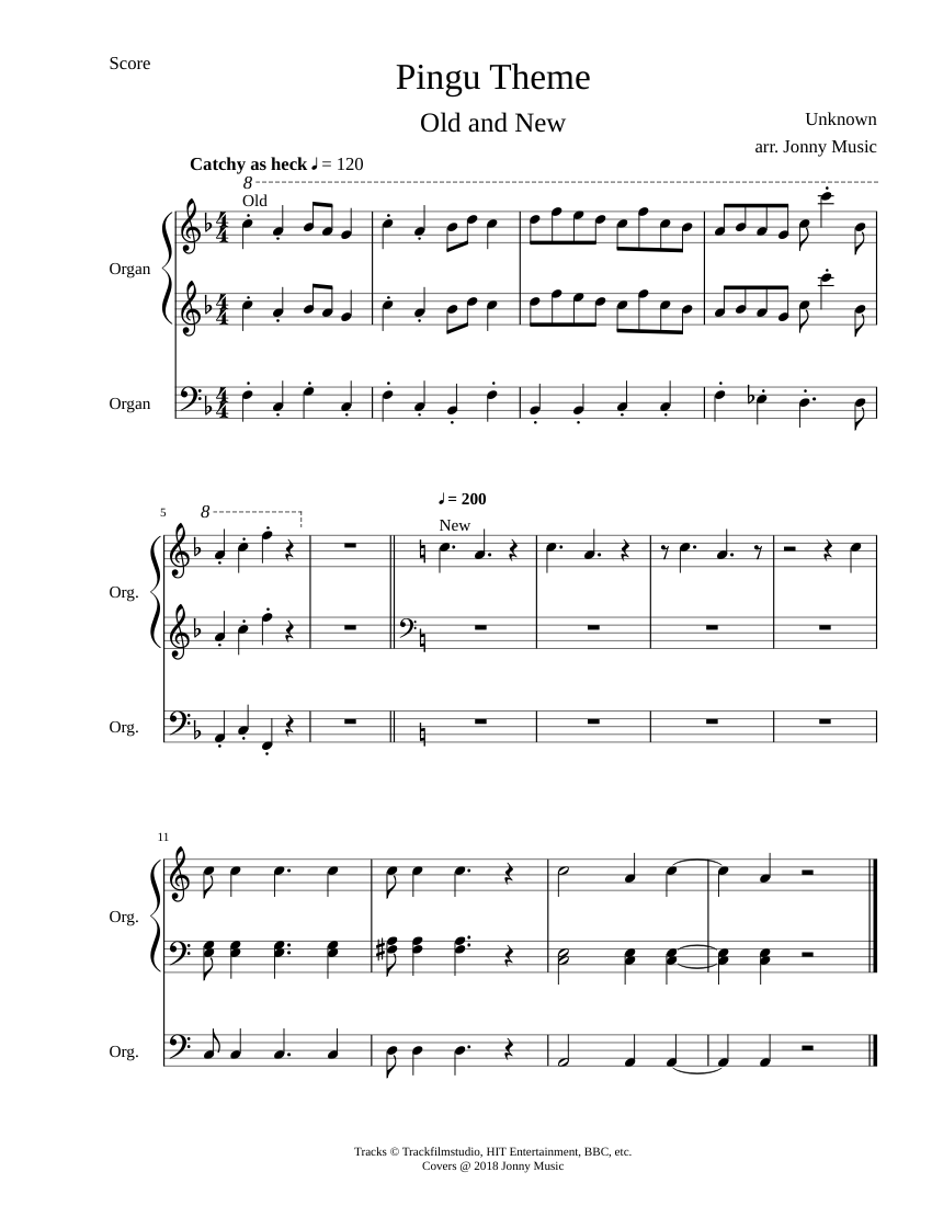 Pingu Theme Organ Cover Sheet music for Organ (Solo) | Musescore.com