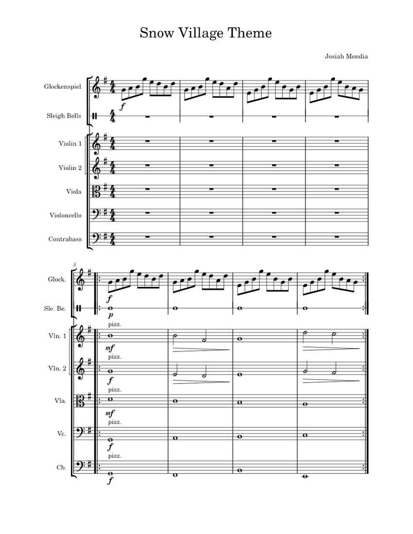 Snow Village Theme Sheet music for Contrabass, Glockenspiel, Violin ...