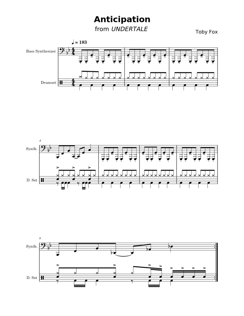 Anticipation – UNDERTALE Sheet Music for Bass guitar, Drum group (Mixed ...
