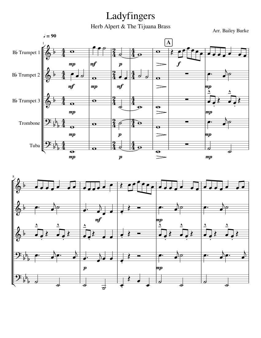 Ladyfingers by Herb Alpert & The Tijuana Brass Sheet Music for Trombone ...