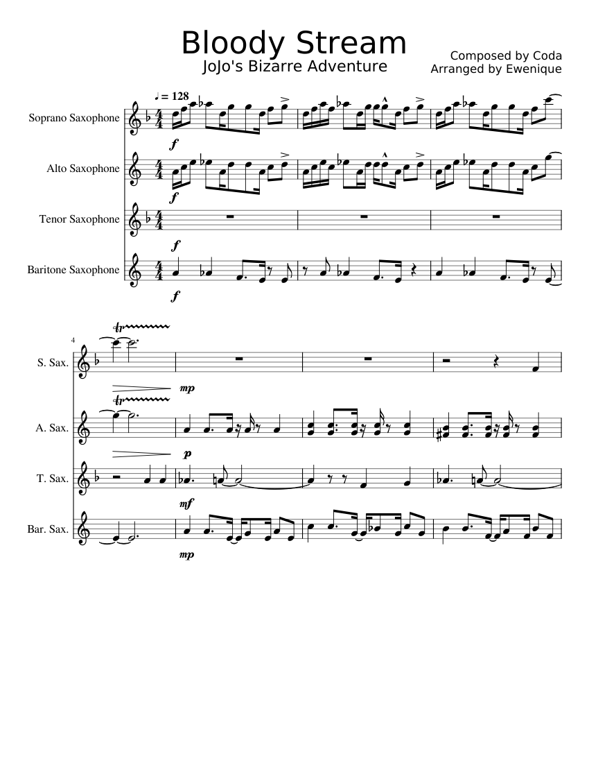 Bloody Stream - for Sax Quartet Sheet Music for Saxophone alto ...