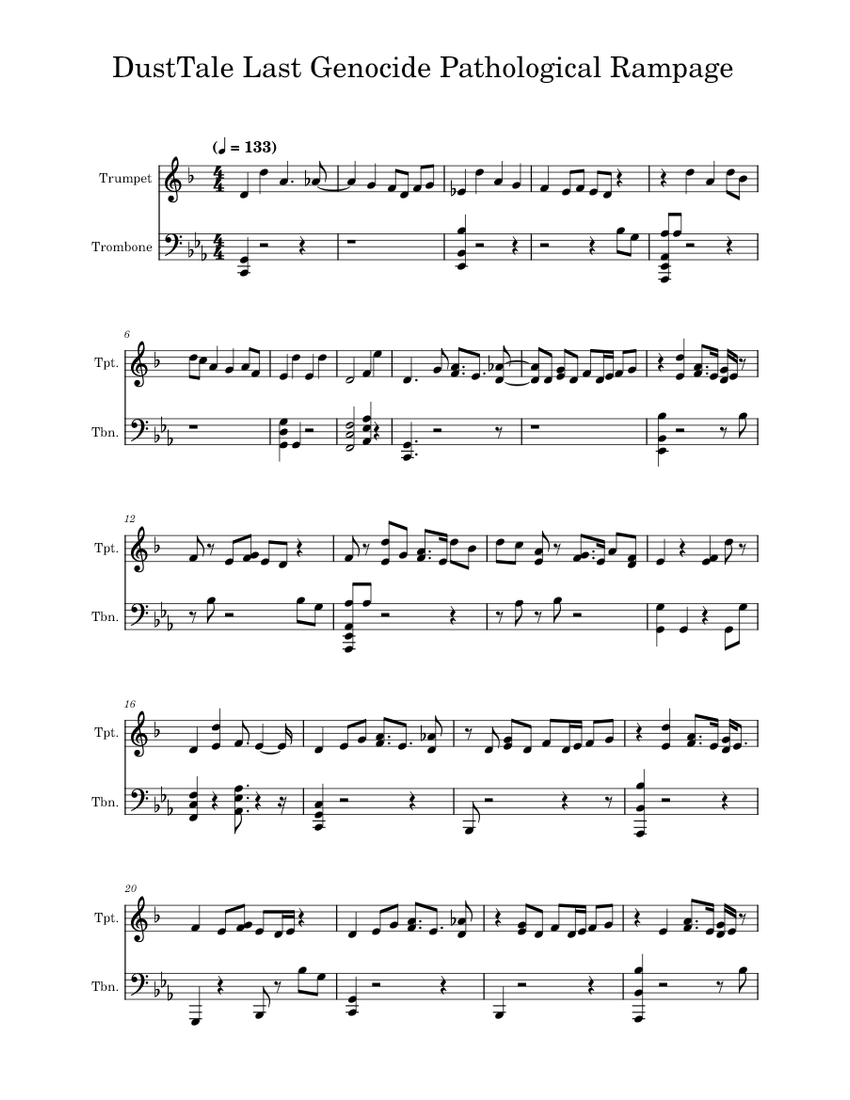 DustTale Last Genocide Pathological Rampage Sheet music for Trombone ...