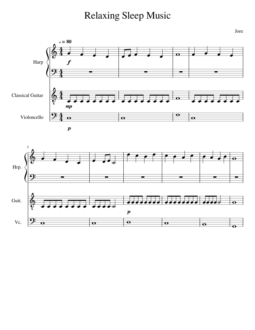 Relaxing Sleep Music Sheet music for Cello, Guitar, Harp (Mixed Trio ...