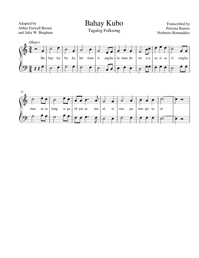 Bahay Kubo Sheet Music for Piano (Solo) easy | MuseScore.com