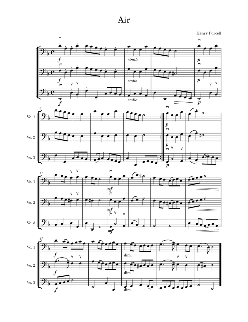 Air – Henry Purcell Sheet Music for Cello (Mixed Trio) | MuseScore.com