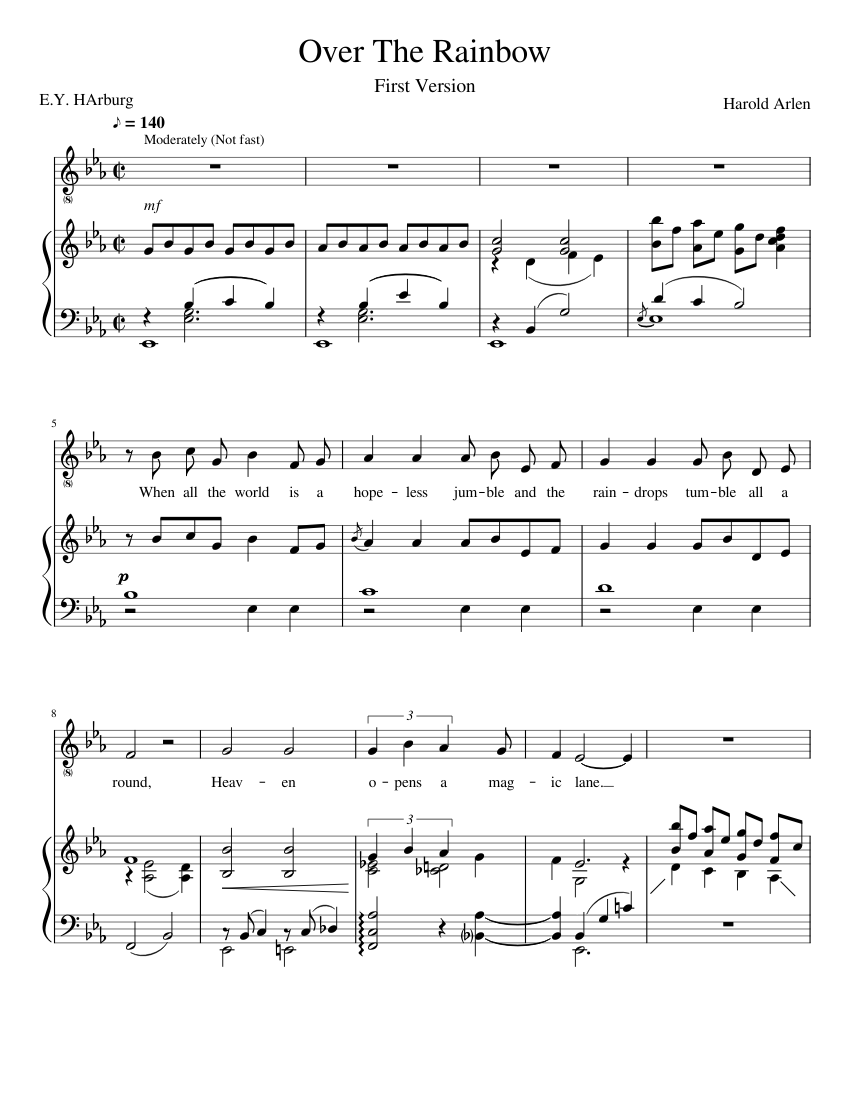 Over The Rainbow (1st Version/Intro) Sheet Music for Piano, Vocals ...