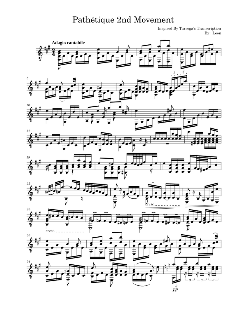 Pathetique Sonata For Guitar Sheet Music for Guitar (Solo) | MuseScore.com